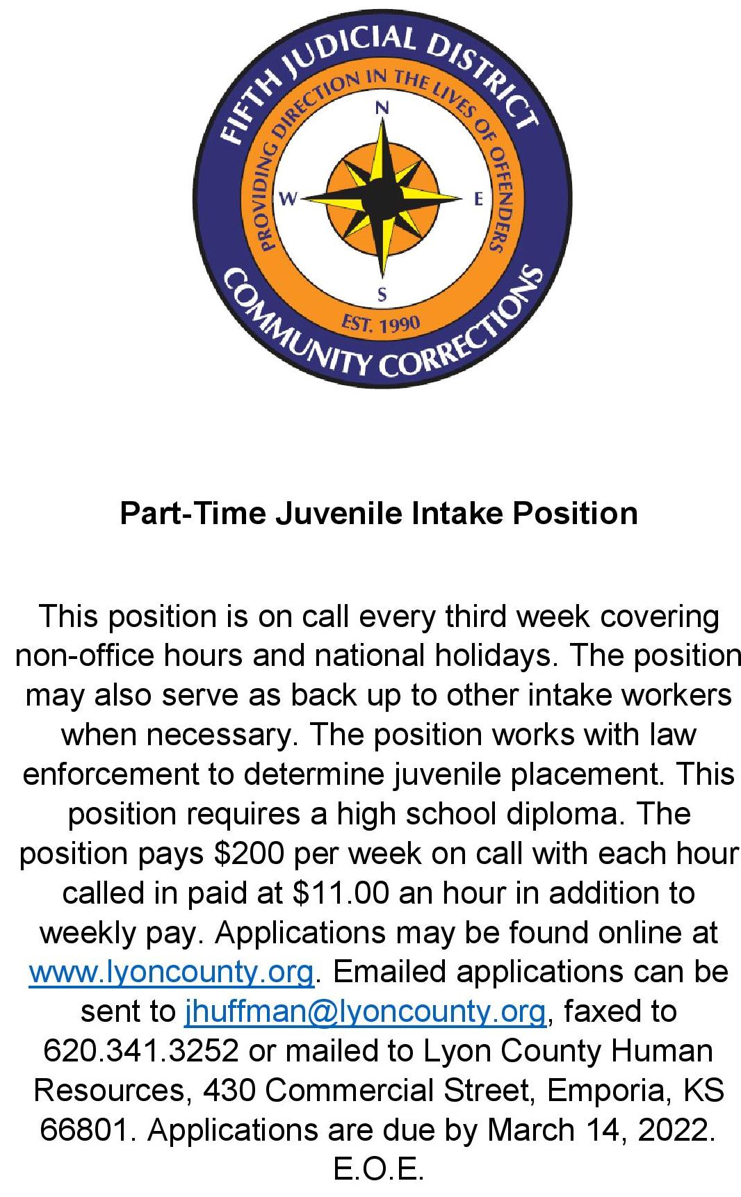 Job Posting – 5th Judicial District Community Corrections | KVOE